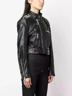 Philipp Plein Rockstud Cropped Leather Jacket
