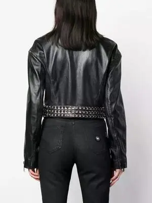Philipp Plein Rockstud Cropped Leather Jacket
