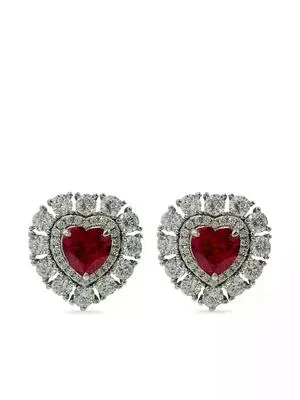 JUWELINA PARIS Ember Ruby Stud Earrings - Silver