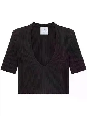 COURREGES Ribbed Knit V-neck Top
