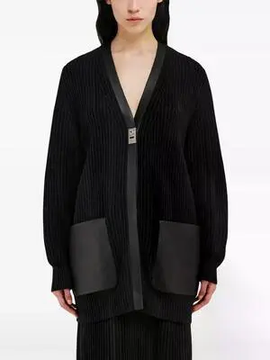 FERRAGAMO Leather-trimmed Virgin Wool Cardigan