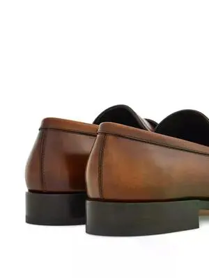 FERRAGAMO Gancini-plaque Leather Loafers - Brown