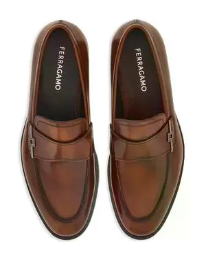 FERRAGAMO Gancini-plaque Leather Loafers - Brown