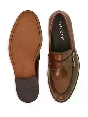 FERRAGAMO Gancini-plaque Leather Loafers - Brown