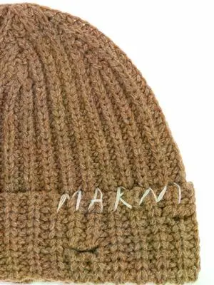 Marni Virgin Wool Ribbed Beanie - Brown