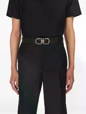 FERRAGAMO Reversible Gancini Leather Belt - Black