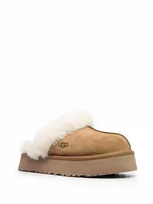 UGG Disquette Suede Shearling Lined Platform Slippers - Neutrals