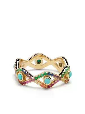 SYDNEY EVAN 14kt Yellow Gold Rainbow Evil Eye Eternity Multi-stone Ring - Multicolour