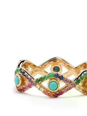 SYDNEY EVAN 14kt Yellow Gold Rainbow Evil Eye Eternity Multi-stone Ring