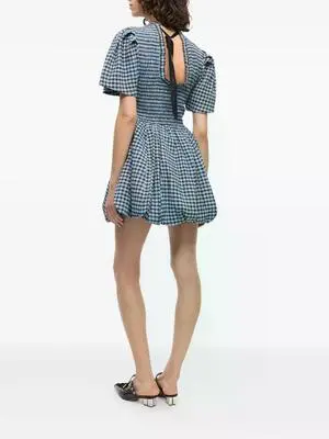 GANNI Checked Seersucker Mini Dress - Blue