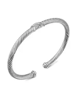 David Yurman Sterling And Diamond Classic Cable Bracelet