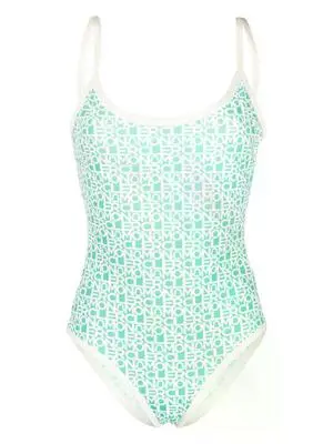 Moncler All-over Logo-print Swimsuit - Green