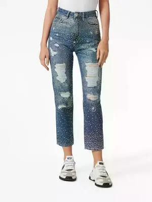 Philipp Plein Crystal-embellished Distressed Denim Trousers