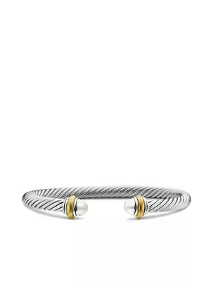 David Yurman 14k Yellow Gold And Sterling Classic Cable Pearl Bracelet - Silver
