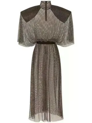 Dolce & Gabbana Mesh Maxi Dress With Rhinestone Embellishments - Grey