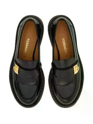 FERRAGAMO Leather Loafers With Hug Buckle Detail