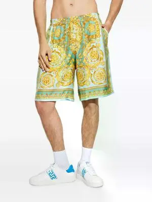 Versace Barocco-print Silk Shorts - Green
