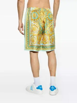 Versace Barocco-print Silk Shorts - Green