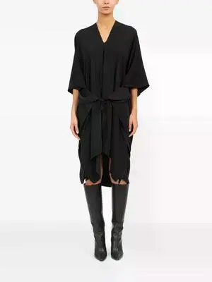 MAISON MARGIELA V-neck Midi Dress With Drop Shoulder And Asymmetric Hem
