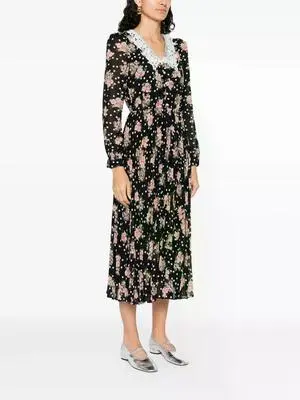 NISSA Printed Midi Dress With Lace Collar