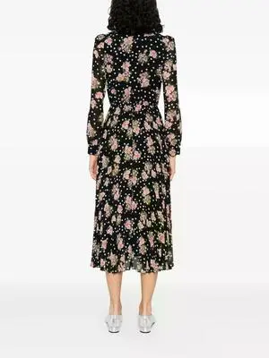 NISSA Printed Midi Dress With Lace Collar