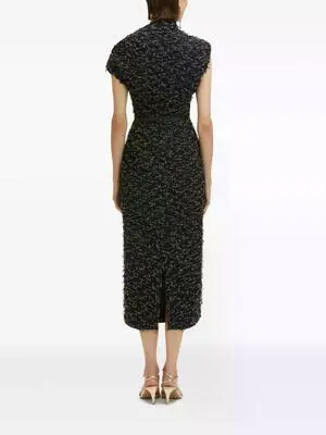 Oscar De La Renta Belted Asymmetric Neck Pencil Dress