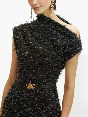 Oscar De La Renta Belted Asymmetric Neck Pencil Dress