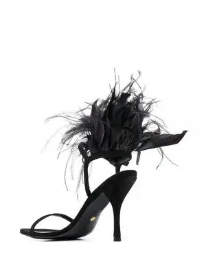 STUART WEITZMAN Feather-trimmed Stiletto Sandals - Black