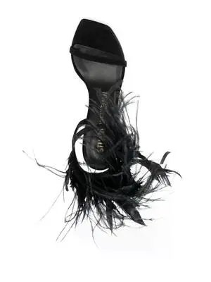 STUART WEITZMAN Feather-trimmed Stiletto Sandals - Black