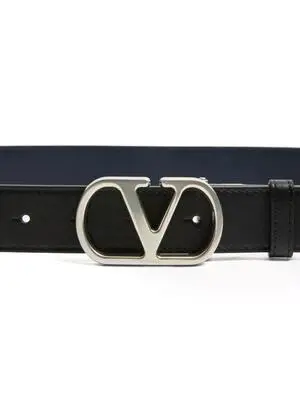 Valentino Garavani Vlogo Signature Reversible Shiny Calfskin Belt - Black
