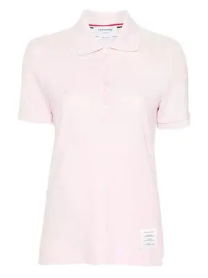 Thom Browne Logo-patch Piqué Polo Top - Pink
