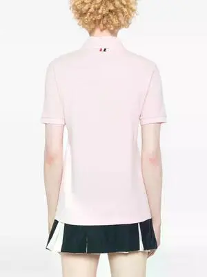 Thom Browne Logo-patch Piqué Polo Top - Pink
