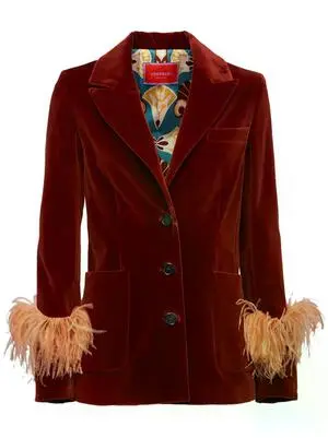 La DoubleJ Keaton Feather-trim Velvet Blazer