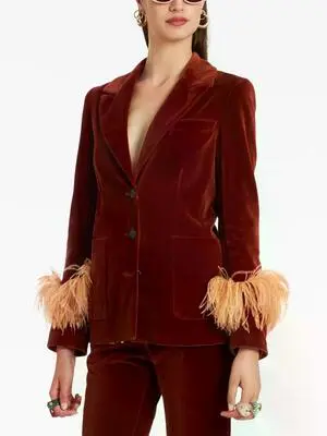 La DoubleJ Keaton Feather-trim Velvet Blazer