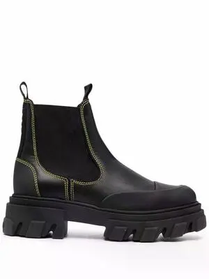 GANNI Leather Chelsea Ankle Boots - Black