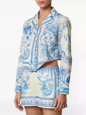 Versace Underwater Barocco Knotted Cropped Shirt