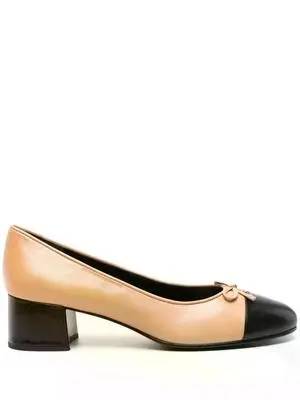 Tory Burch Cap-toe Block Heel Pumps With Bow Detailing