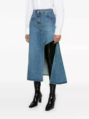 Alexander McQueen Slashed Denim Midi Skirt