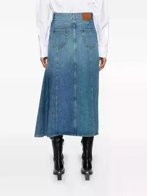 Alexander McQueen Slashed Denim Midi Skirt