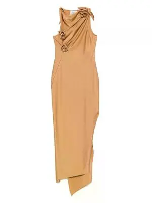 Coperni Asymmetric Flower Maxi Dress - Brown
