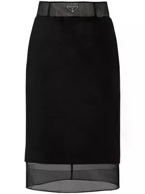 Prada Triangle-logo Layered Wool Skirt