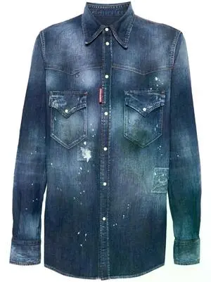 Dsquared2 Paint-splatter Denim Shirt - Blue