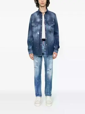 Dsquared2 Paint-splatter Denim Shirt - Blue
