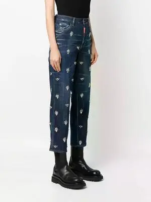 Dsquared2 Crystal Embellished High-rise Cropped Jeans
