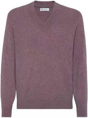 Brunello Cucinelli Ribbed V-neck Jumper - Red