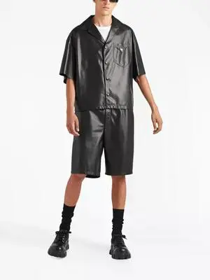 Prada Triangle-logo Leather Bermuda Shorts