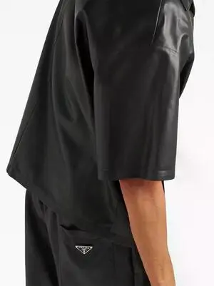 Prada Triangle-logo Leather Bermuda Shorts
