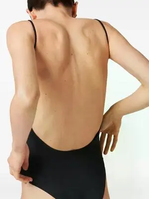 Miu Miu Logo Plaque Plunge V-neck Swimsuit