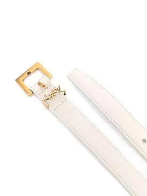 Saint Laurent Cassandre Leather Belt - Neutrals