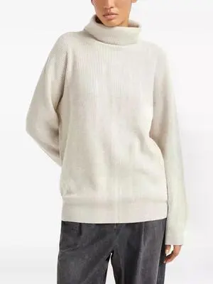 Brunello Cucinelli Ribbed Cashmere Roll-neck Jumper - Neutrals